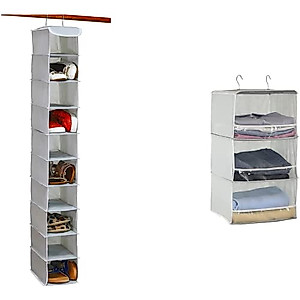 Simple Houseware 10 Shelves Hanging Shoes Organizer + 3 Shelves Hanging Closet Organizer, Grey
