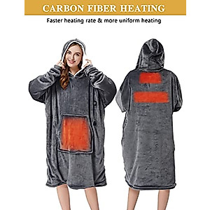 STARBEDIA Heated Wearable Blanket Hoodie - Cordless Wearable Electric Blanket Oversized Hooded Blanket with Battery Pack, Portable Heating Hoodie Blanket Sweatshirt for Adult Women Men, Gray