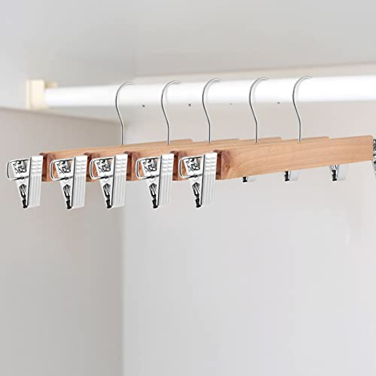 Weysat 40 Pcs Wooden Pants Hangers Bulk Solid Wood Skirt Hanger with 2 Adjustable Clips Anti Rust Hook 360 Swivel Hook Bottom Hangers Jeans Hangers for Women Men
