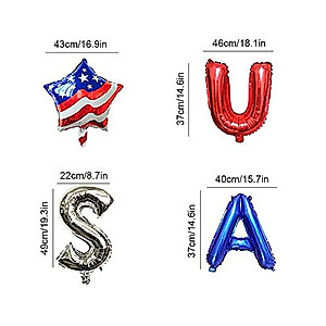 Huture 5PCS USA Flag Star Patriotic Aluminum Foil Balloons Mylar Balloons Kit 2 Stars Balloons 3 USA Letter for Birthday Celebration Holiday Events Party Favors Supplies Decoration Set