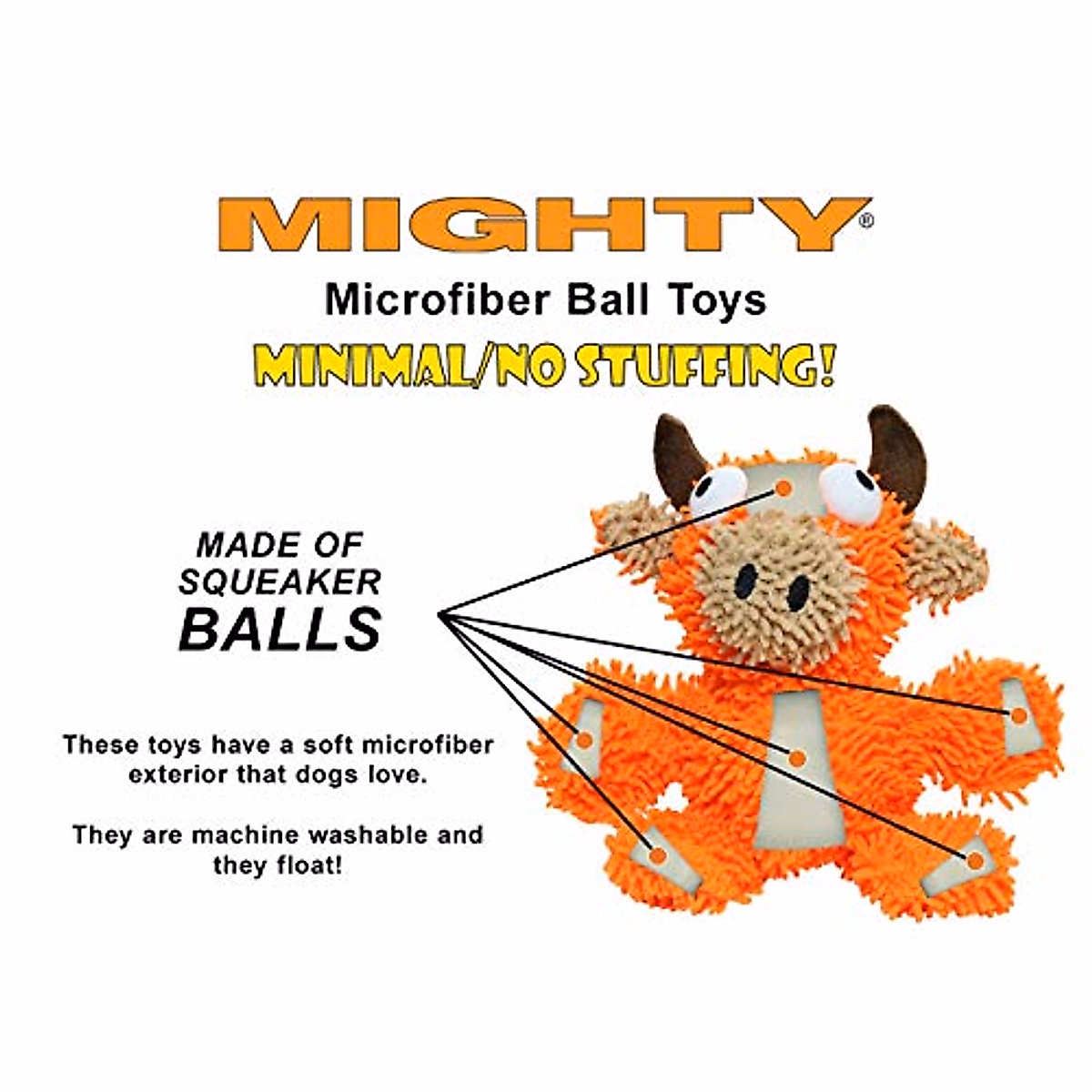 MIGHTY- Microfiber Ball Junior Duck – Made with Squeaker Balls and Minimal Stuffing. Strong & Tough. Interactive Play Dog Toy. Machine Washable & Floats