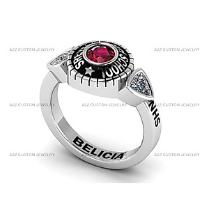 A2Z CUSTOM JEWELRY Customized Women’s High School and College ROUND CZ birthstone Class Ring | Personalized Sterling Silver with trillion moissanite accents