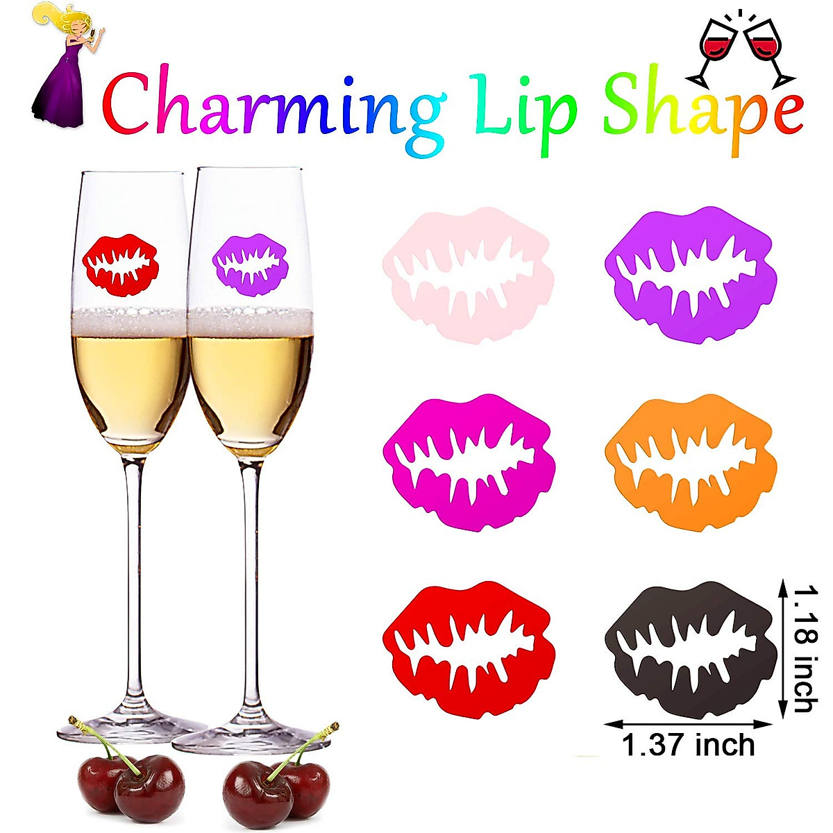 WZT 30 Pieces Silicone Drink Markers Wine Glass Markers Wine Charms Wine Glass identifier for Bar Party Family Drink Charms Multi，Dinner Parties
