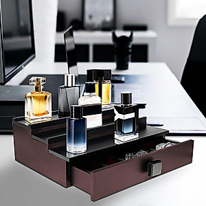 Montex Cologne Organizer For Men 3 Tier Wooden Perfume Organizer with Drawer and Secret Storage, Extra Space for Necklace, Bracelet and Ring, Great Gift for Men