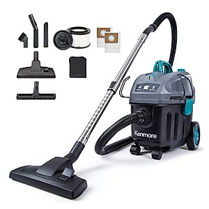 Kenmore KW3050 Wet Dry Canister Vac 4 Gallon 5 Peak HP 2-Stage Motor Shop Vacuum Cleaner with Washable HEPA Filter & Dust Bags for Hard Floor & Carpet, Black