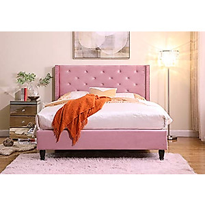 Home Life Premiere Classics Velour Pink 51" Tall Headboard Slats Full-5 Year Warranty Included 007 Platform Bed