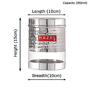 HAZEL Stainless Steel Hammered Finish Transparent Glossy See Through Container, Set of 5, 950 ML Each, Silver