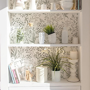 Cohoo Home Leaf Wallpaper Peel and Stick Wallpaper Boho Leaves Contact Paper for Cabinets and Drawer 17.3“×118” Gray White Floral Self-Adhesive Removable Wallpaper Bedroom Bathroom Waterproof Neutral