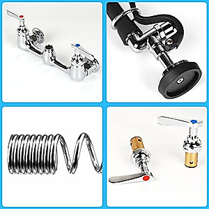 TCEUMIK Commercial Kitchen Sink Faucet with Pre Rinse Sprayer 8'' Center 25'' Height 12'' Swivel Spout Adjustable Wall-Mount Kitchen Faucet for 1, 2, 3 Industrial Restaurant Compartment Utility Sinks