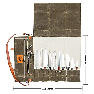 EVERPRIDE Canvas Knife Roll Bag Stores 10 Knives up to 19" PLUS Zipper for Kitchen Tools – Durable Knife Carrying Case for Professional Chefs and Culinary Students – Knives Not Included