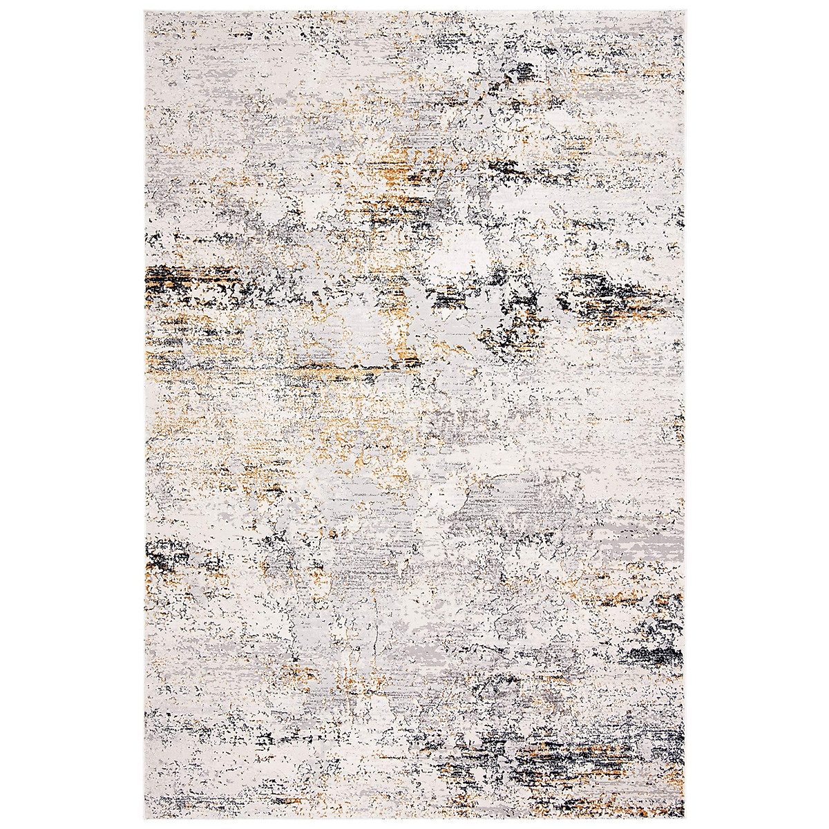 SAFAVIEH Amalfi Collection Area Rug - 8' x 10', Creme & Gold, Modern Abstract Distressed Design, Non-Shedding & Easy Care, Ideal for High Traffic Areas in Living Room, Bedroom (AMF572A)