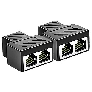 RJ45 Ethernet Splitter Adapter, 2 Pack 1 to 2 Ethernet Splitter 8P8C Socket Extender to Connect to LAN Network Internet Splitter Adapter, for Cat5, 5e, Cat6, Cat7, Black