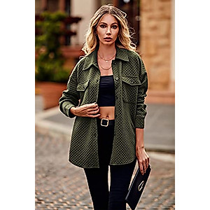 PRETTYGARDEN Women's 2023 Winter Quilted Jackets Lapel Coat Outerwear Casual Long Sleeve Button Down Blouse Shirts Tops (Army Green,Medium)