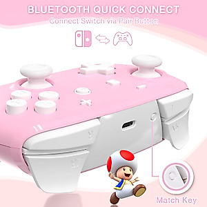 Wireless Switch Pro Controller for Switch/Switch Lite/Switch OLED, momen Pink Wireless Pro Controller with Turbo, Motion, Adjustable Vibration, Wake-Up, Gyro Axis