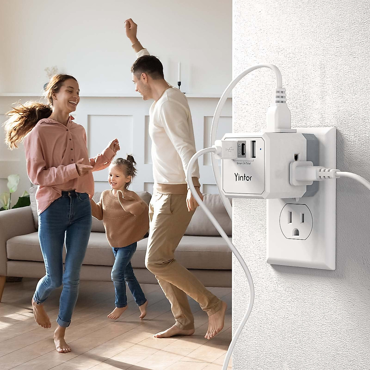 Multi Plug Outlet, Yintar 3-Outlet Extender USB Wall Charger with 3 USB Ports(2U1C), No Surge Protector for Cruise Ship, Home, Office, ETL Listed, Ideal Stocking Stuffers for Adults