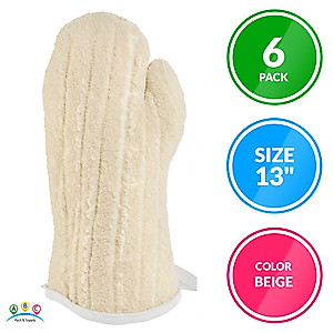 ABC Terry Cloth Oven Mitt 33 Cm. 3 Pairs of Beige Kitchen Oven Mitts Heat Resistant with 260 C Heat Resistance. Cut Resistant Cotton Oven Mittens for Kitchen with Top Loop. Washable Oven Gloves