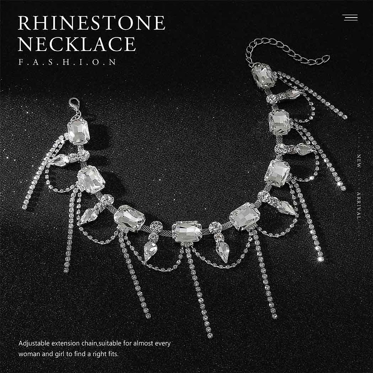 Jeairts Rhinestone Necklace Silver Crystal Choker Glitter Tassel Prom Necklace Full Crystal Necklaces Jewelry for Women and Girls