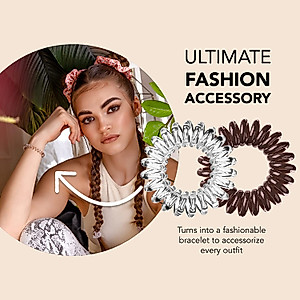 invisibobble Original Traceless Spiral Hair Ties - Pack of 8, Crystal Clear and Pretzel Brown - Strong Elastic Grip Coil Accessories for Women - Non Soaking - Gentle for Girls Teens and Thick Hair