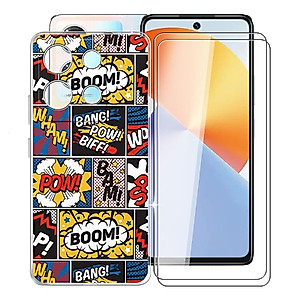 KJYFOANI for Infinix Note 30 Case with 2 x Tempered Glass Screen Protector, Transparent Shockproof Solf Silicone Protection Case for Infinix Note 30, Case for Women Men, (6.78") - Surprise