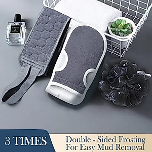 S&R PLKOP Exfoliating Body Scrubber Set - Includes Back Scrubber, Bath Glove and Shower Bath Sponge Loofah - for Women and Men Shower - Deep Clean and Vitalize Your Skin - 3-Pack(36.5*3.7 Inch, Grey)