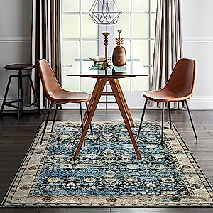 Nailttos Boho 5x7 Area Rugs, Washable Non-Slip Distressed Oriental Living Room Rug, Low-Pile Dining Room Rug Farmhouse Carpet for Bedroom Dorm Office Home Decor