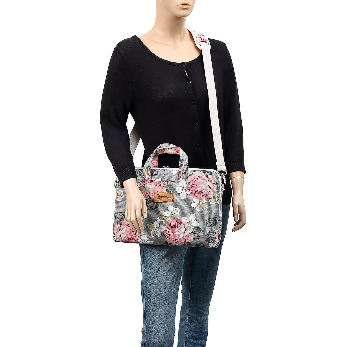 canvaslife Grey Rose Pattern 15 inch Waterproof Laptop Shoulder Messenger Bag for 14 inch to15.6 inch Laptop and MacBook Pro 15 Laptop Case