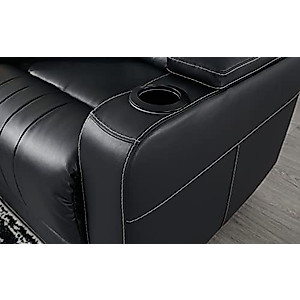Signature Design by Ashley Center Point Contemporary Faux Leather Tufted Reclining Sofa with Drop Down Table, Black