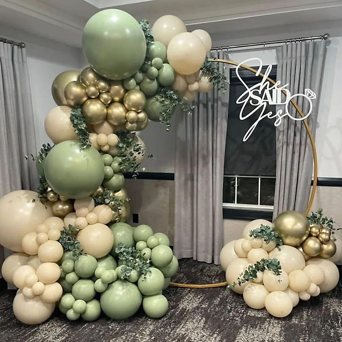 VitaCraft Sage Green Balloon Garland Arch Kit - 143Pcs Retro Green White Sand and Gold Metallic Chrome Latex Balloons Set for Oh Baby Shower Jungle Safari Party Baptism Wedding Birthday Decorations