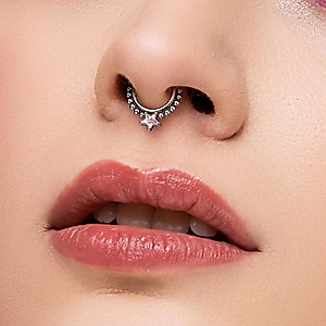 Pierced Owl 16GA Precision All 316L Surgical Steel Star Shaped CZ Crystal and Ball Lined Hoop Cartilage Helix Daith Septum Nose Hinged Segment Ring (Aurora Borealis)