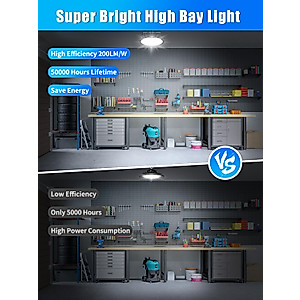 UFO LED High Bay Lights 200W 5 Packs,Super Bright 20000LM High Bay LED Shop Lights,6500K Daylight High Bay LED Lights,Waterproof High Bay Lighting,LED High Bay Light for Factory Warehouse Workshop