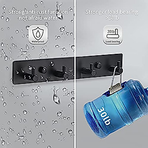 Black Coat Rack Wall Mounted - with 4 Hanging Hooks Stainless Steel Heavy Duty Modern Design Hanger Coat Hook Towel Hook, Bedroom Bathroom Kitchen Entryway Storage Wall Organizer for Hat Key Robes