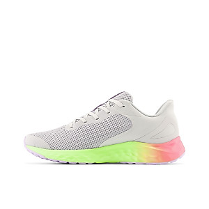 New Balance KIds Arishi Fresh Foam v4 Sneaker, LIGHT ALUMINUM/CYBER LILAC/NEON PINK, 5 M Big Kid (8-12 Years)