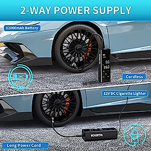 WOVAWOVA Tire Inflator Portable Air Compressor,12000 mAh Air Pump,150PSI Cordless & 12V DC Dual Power Supply,2.5X Faster Inflation,7.4'' Touch Full Screen,Tire Pump for Car/Motorcycle/Bike/Ball