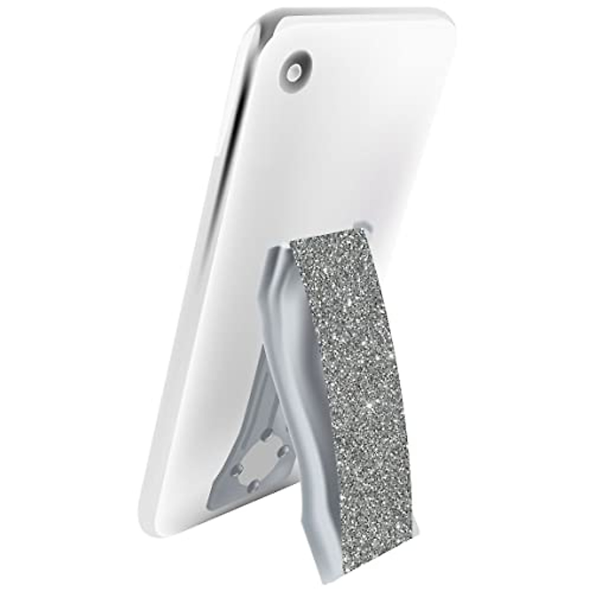 LoveHandle PRO Premium Phone Grip - Phone Strap - Magnetic Phone Mount and Kickstand for Smartphone and Tablet - Silver Glitter
