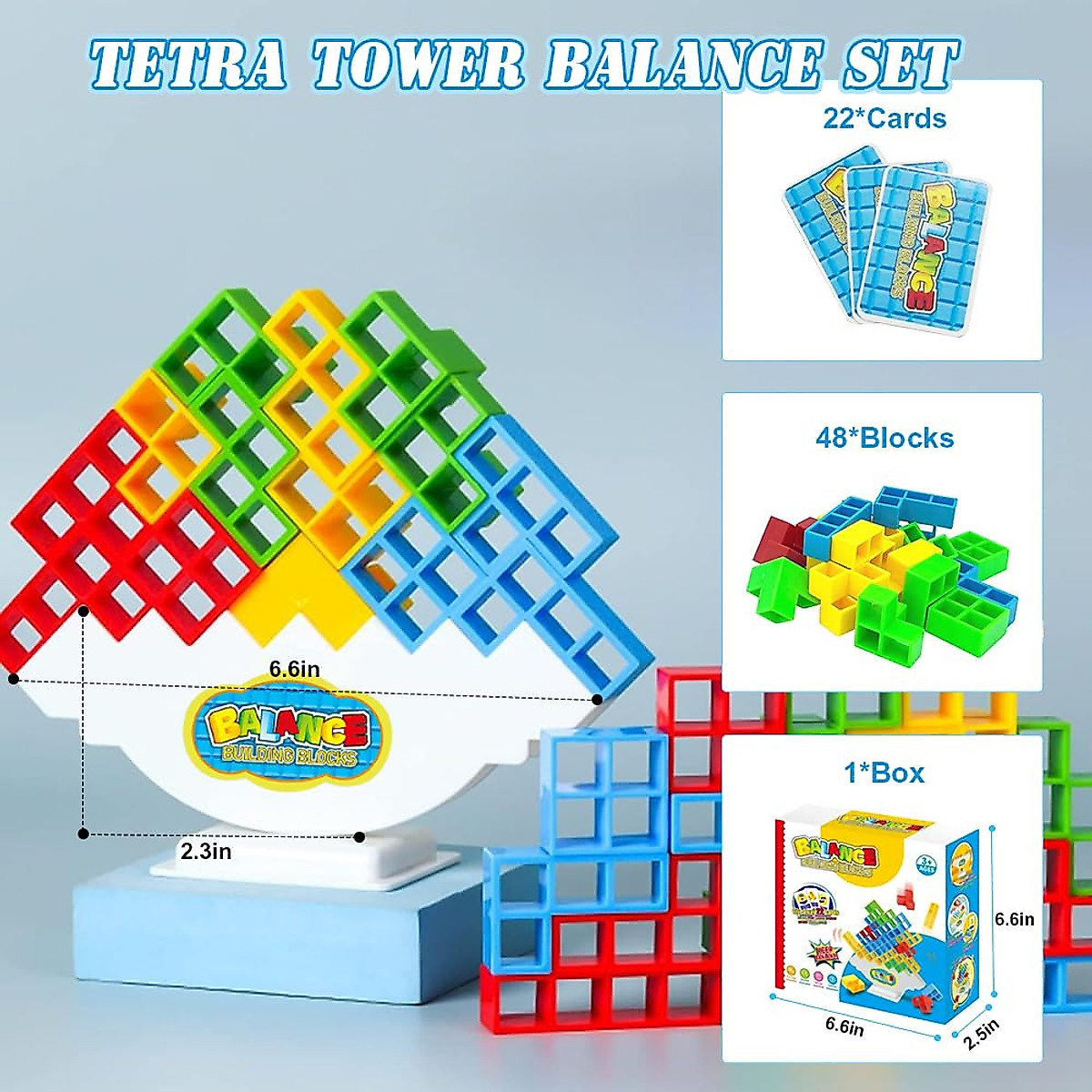ciwich Tetra Tower Balance Stacking Blocks Game，48Pcs Stacking Team Building Blocks Board Game for Kids & Adult, Perfect Family Game Party Team Building Games Toy