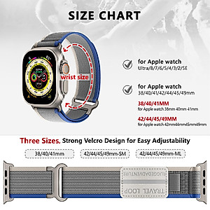 Trail Loop for Apple Watch Band 49mm 45mm 44mm 42mm Women Men, iWatch Bands Sport Strap Nylon Bracelet Wristband for Apple Watch Ultra Band Series 8 Series 7 Series SE2 SE 6 5 4 3 2 1, Blue/Grey