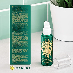 Makeda 2in1 Natural Hair Growth Inhibitor & Post Waxing Solution for Ingrown Hair Treatment - Hair Remover Lotion for Body Face Private Area Pubic Bikini Leg - Painless Hair Removal for Women and Men