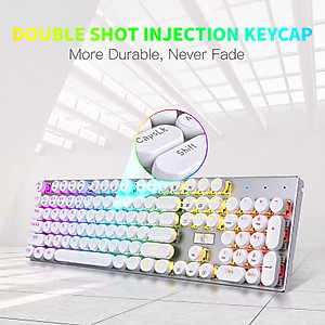 HUO JI E-Yooso Z-88 Mechanical Gaming Keyboard Typewriter Style USB Wired, Programmable RGB Backlit, White Switch, Macro Keys, Retro 104 Keys for Mac, PC, White