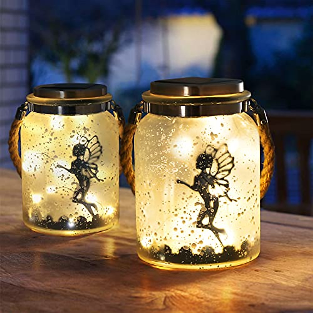 Kaixoxin Solar Lantern Lights Ideal for Great Gifts White Frosted Glass Hanging Jar Solar Lights Outdoor Decorative 20 Warm White Mini LED String Lights (Fairy) (1, Fairy)