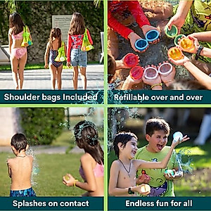COLETA Reusable Water Balloons 12 Pcs Magnetic Self-Sealing. With 2 Side Bags. Refillable Latex-Free Soft Silicone Bombs Quick Fill Balls Boy Girl Gift Toy for Outdoor Activities Pool Beach Splash Fun