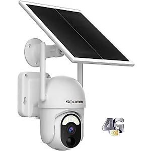 SOLIOM 3G/4G LTE Cellular Solar Security Cameras with SIM Card,Wireless Outdoor Battery Powered Camera Pan Tilt 355°View with 1080p Night Vision,No WiFi,Spotlight PIR Motion Sensor, S40