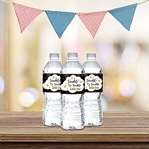 Black Gold Twinkle Twinkle Little Star Water Bottle Labels Stickers/Gender Reveal Bottle Wrappers/Welcome Baby/New Born Sign Baby Shower Party Water Labels Supplies (Set of 32)
