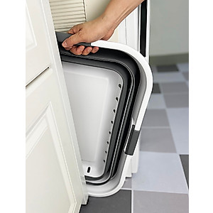 SAMMART Collapsible Plastic Rectangular Laundry Basket - Foldable Pop Up Storage Container/Organizer - Portable Laundry Hamper - Space Saving (White/Steel Grey, 42L)