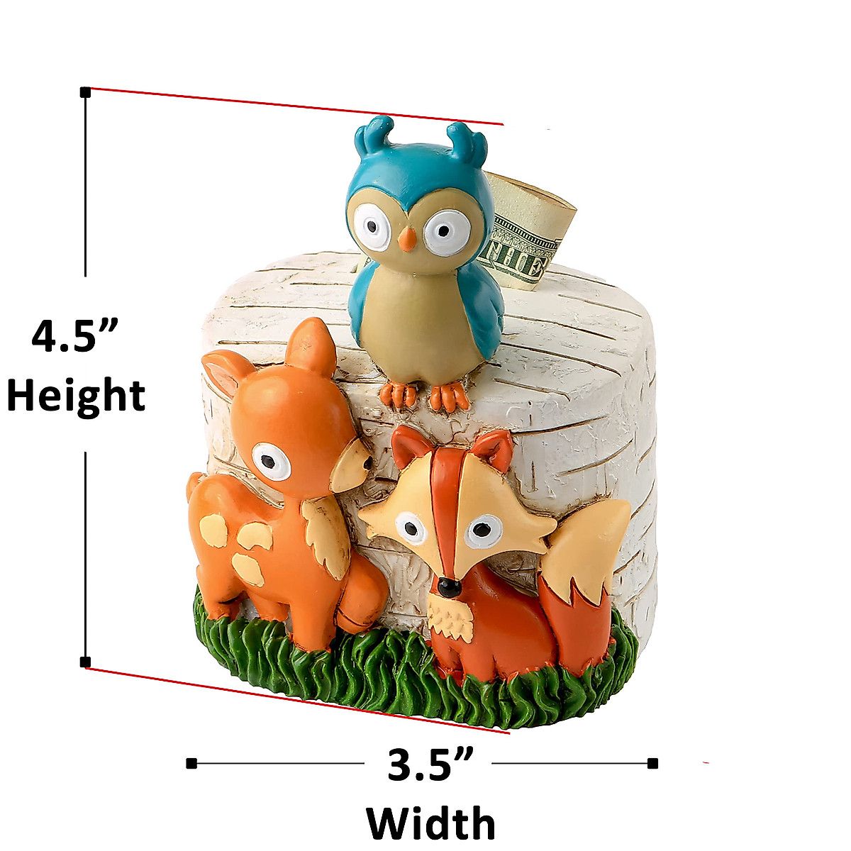 FASHIONCRAFT Woodland Animals Nursery Money Bank - 4.5 x 3.5 x 3 inch - Polyresin - 3D Design - Handpainted - Gender Neutral for Boys and Girls - Baby Room Decor