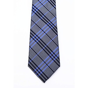 Men's Blue Grey Ties Trendy Tartan Plaid Narrow-width Wedding Necktie for Grooms Thin Blue Line Tie
