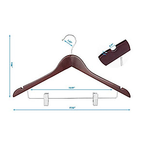 TOPIA HANGER Wooden Suit Hangers with Adjustable Metal Clips (10 Pack), Solid Wood Clothes Hangers, 360° Swivel Hook, Premium Pants Hangers for Clothes Coat, Jeans, Blouse- Cherry CT28M