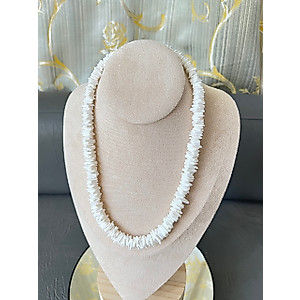 Native Treasure 18" inch Mens and Womens Tropical Jewelry Polished White Rose Clam Chips Ark Shell Summer Beach Surfer Necklace From the Philippines