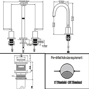 Phiestina Widespread Brushed Gold 8 Inch 2 Handles 3 Holes Hexagonal Widespread Bathroom Faucet, Bathroom Sink Faucet with Stainless Steel Metal Pop Up Drain,NS-WF001-6-BG