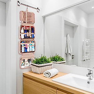 MATEIN Travel Toiletry Bag for Women, 9L Faux Leather Hanging Makeup Bag with Metal Snap Handle, Large Waterproof Cosmetic Storage Multiple Traveling Organizer for Toiletries Accessories, Pink