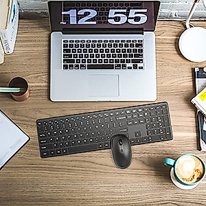 RATEL Wireless Keyboard and Mouse Combo Silent, 2.4GHz Ultra-Thin Full Sized Wireless Keyboard Mouse Set with USB Receiver for Computer, Desktop, PC, Notebook, Laptop (Black)